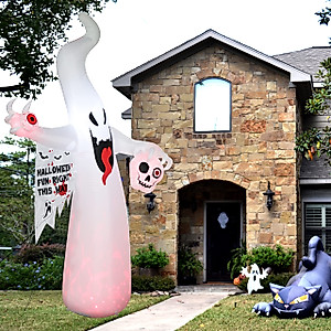 Halloween Inflatable Decorations Outdoor, Halloween Blow Up Inflatable for Halloween Yard, Garden, Lawn Decorations, Towering Spooky Ghost with Heart in Hand, Build-in LEDs