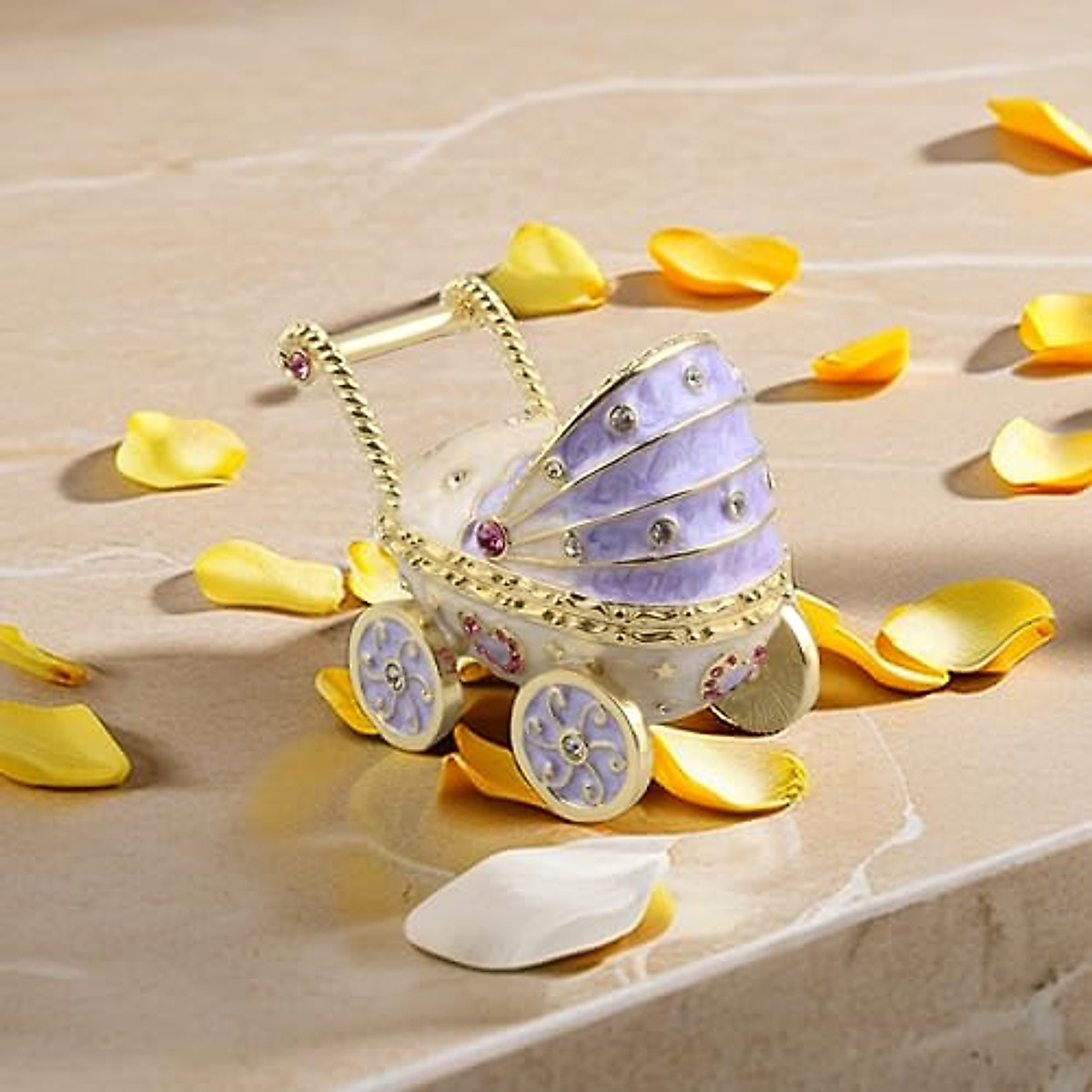 VISWITO Baby Carriage Stroller Ornaments Jewelry Trinket Boxes Ring Earrings Holder Organizers Hinged Hand Painted Enamel Decor Gifts for Girl,Women (Purple)