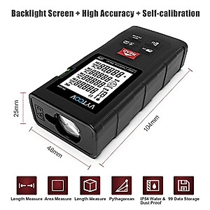 Laser Measure 197ft/60M Laser Distance Meters M/in/Ft Digital Laser Measurement Tool with Bubble Backlight LCD, Mute Mode Pythagorean Mode, Measuring Distance/Area/Volume for Project/Construction