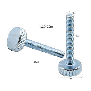 LBY 30pcs Knurled Hand Screw, M3 x 20mm Flat Knurled Head Fully Threaded Thumb Screws(Single Layer Step), Carbon Steel Galvanize