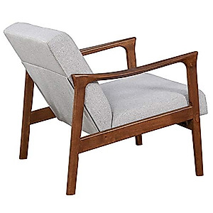 Alpine Furniture Zephyr Mid-Century Retro Accent Lounge Chair Wooden Arm Upholstered Back Living Room Furniture, 33" W x 27.5" D x 29" H, Walnut Finish/Pebble Upholstery