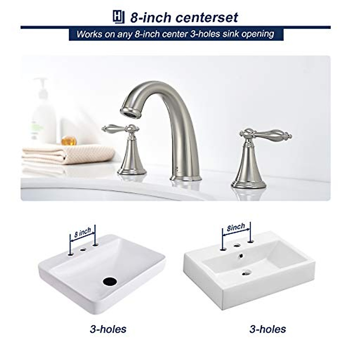 HOMELODY Widespread Bathroom Faucet 8 Inch Lavatory Faucet 2 Handle with Pop Up Drain and Supply Hose, Brushed Nickel