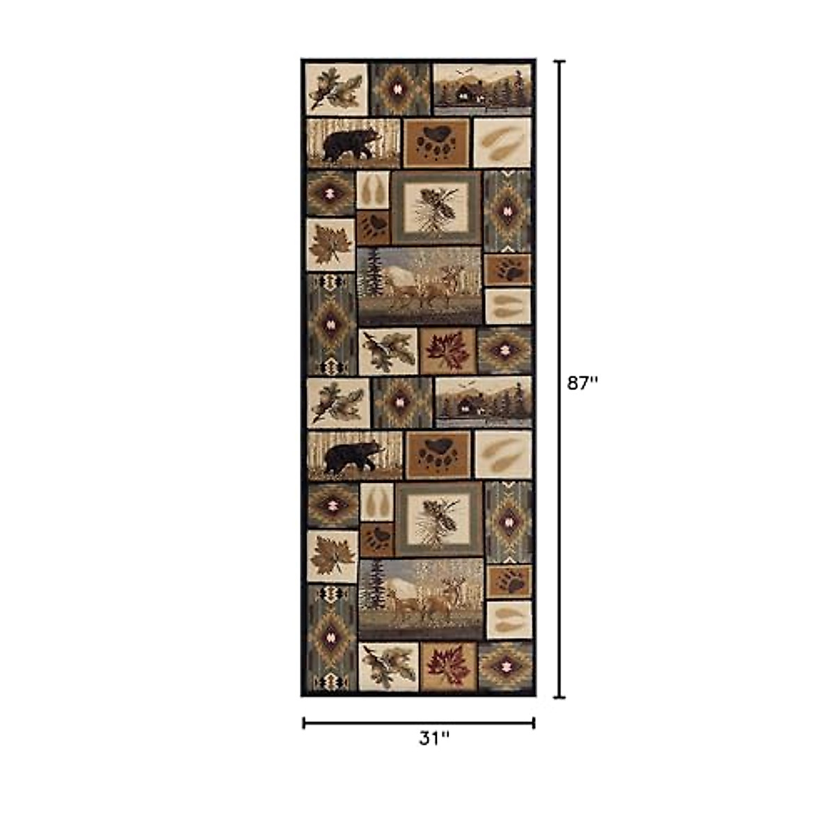 Northern Wildlife Novelty Lodge Pattern Multi-Color Runner Rug, 2.7' x 7'