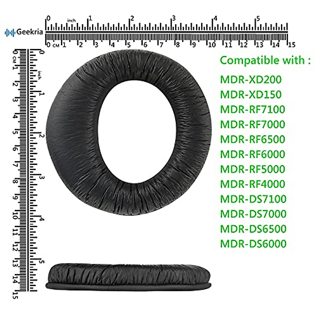 Geekria QuickFit Leatherette Replacement Ear Pads for Sony MDR-RF6000, RF6500, RF7000, RF7100, MDR-DS6000, DS6500, DS7000, DS7100, XD150, XD200 Headphones Earpads, Repair Parts (Black)