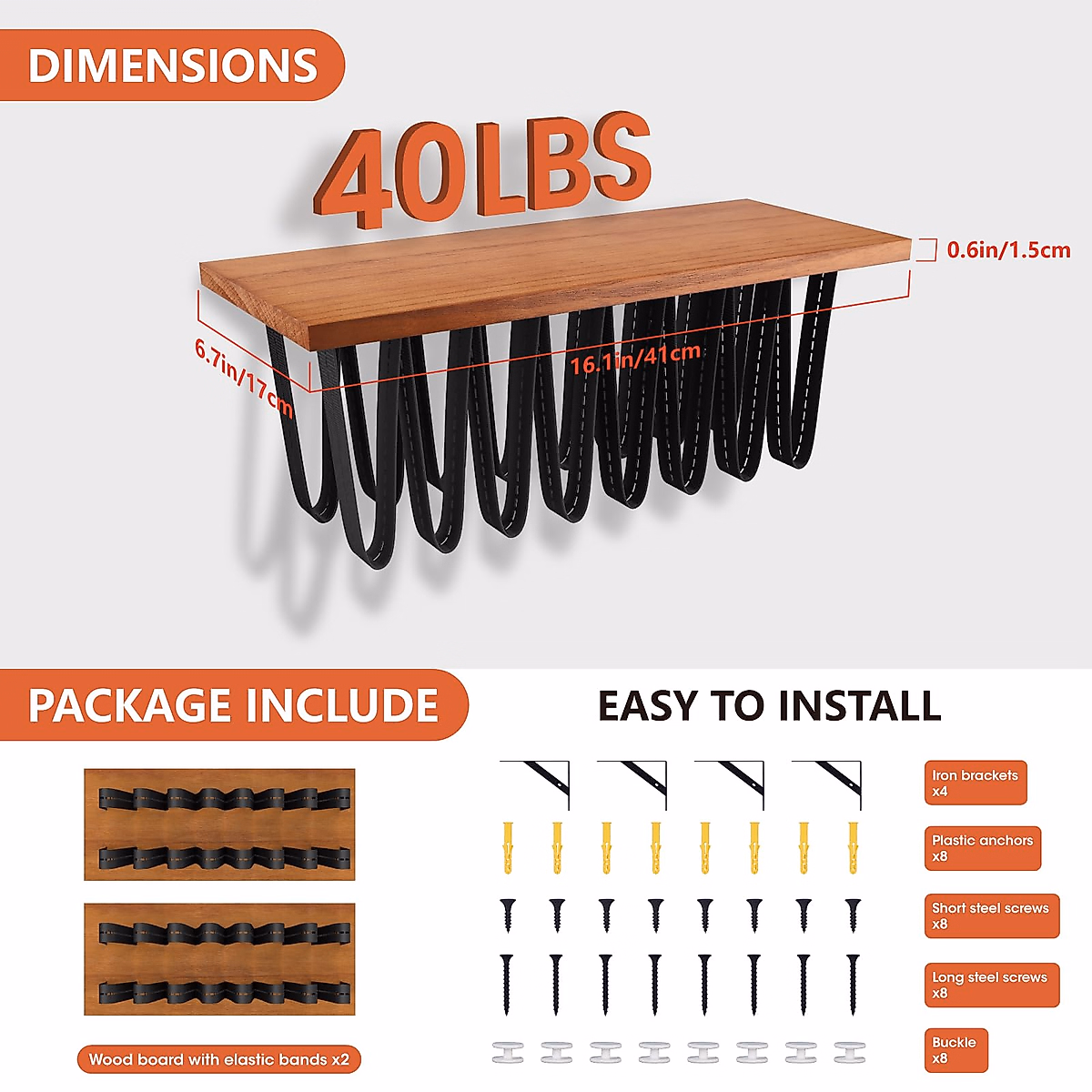 Yebicola Wood Floating Bookshelves Set of 2 - Double Storage Unique Wall Bookshelf - Floating Book Shelves for Wall - Suitable for Living Room, Bedroom, Office - Log Color - 16D X 6.7W Inch