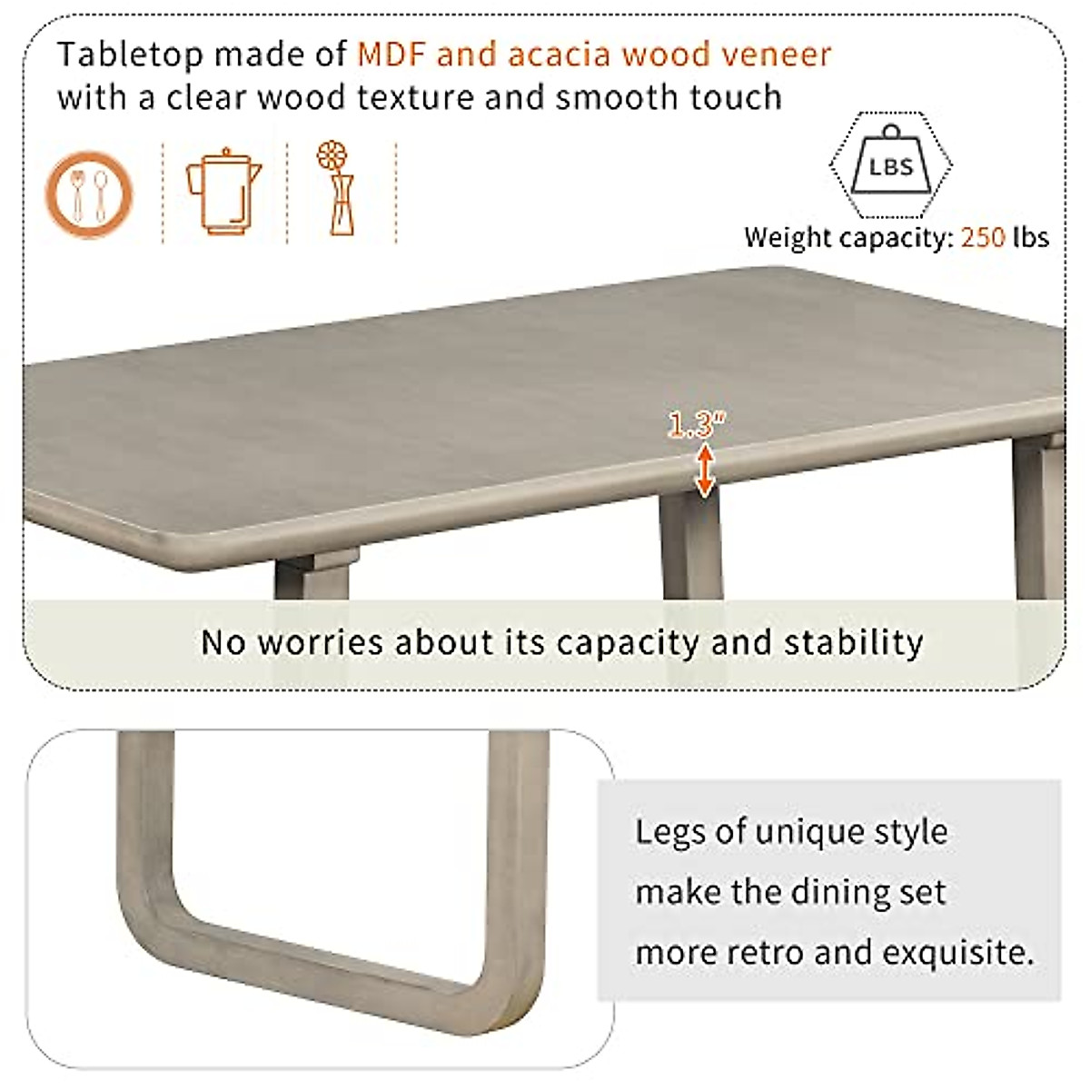 GLORHOME 6-Piece Retro-Style Set Table, 4 Upholstered Chairs & Bench | Foam-Covered Seat Backs & Cushions | Ideal for Dining Room | Light Khaki+Beige