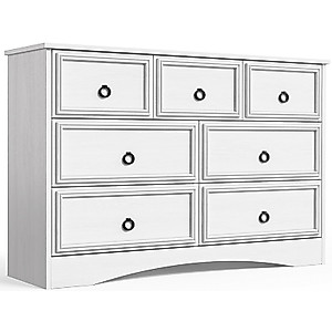 LGHM Modern 7 Drawer Dresser, Dressers for Bedroom, Chest of Drawers Closet Organizers and Storage Clothes - Easy Pulls Handle, Textured Borders Living Room, Hallway, White