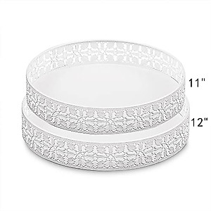 MIHIRO Metal Lazy Susan Organizer, Rotating Tray, Lazy Suan Turntable for Cabinet, Kitchen Countertop Spice Organizer, Lazy Susan for Dining Table with Non-Slip Pad (11''+12'', White)
