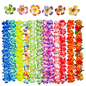 50 PCS Soft Hawaiian Leis Luau Party Decorations Tropical Favors Lei Flower Hair Clip,Headbands and Wristbands Perfect for Your Hawaii Luaus Party.
