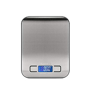 Tomiba Digital Kitchen Food Scale 11 lb Grams and Ounces Small Stainless Steel Backlit Silver Batteries Included