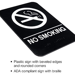 Excello Global Products Plastic Sign: Easy to Mount with Braille (ADA Compliant), Great for Business - 6"x9", No Smoking - Pack of 3