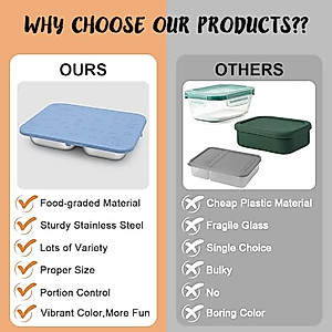 Bento Lunch Box Stainless Steel Lunch Container for Kids, Reusable 4Compartments Metal Lunch Boxes Leakproof Food Meal Prep Lunch Containers for Kids,2P Dip Containers,Dishwasher,Freezer Safe,BPA-Free