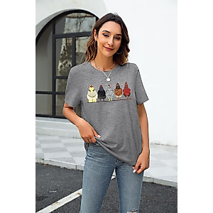 Chicken Tshirt Mom Cute T Shirts Womens Short Sleeves Farm Country Casual Tee Tops Gray