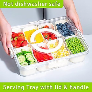 2 Pack Veggie Tray with Lid and Handle, Divided Fruit Tray, Portable Snackle Box, Fridge Organizer for Snack, Candy, Nuts, Cookies, Fruit, Clear Vegetable Tray for Party, Picnic, Travel, Wedding.