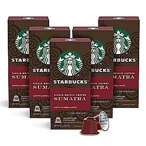 Starbucks by Nespresso Dark Roast Single-Origin Sumatra Coffee (50-count single serve capsules, compatible with Nespresso Original Line System)