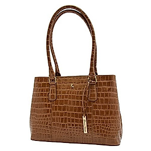 Womens Leather Shoulder Bag Croc Print Hobo Handbag Colours Black Bordo Green Tan Sylvia, Tan