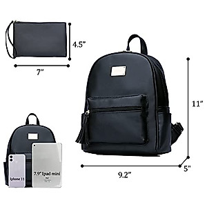 KKXIU Girls 3pcs Small Cute Backpack Purse Women Fashion Mini Daypack with Tassel (A-Black)