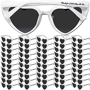 Vabean 50 Pcs Wedding Bridal Sunglasses Party Favors for Guests Bulk Heart Shaped Sunglasses Bachelorette Sunglasses Favors Gift (White)