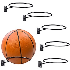 Threan 6 Pieces Mounted Ball Wall Storage Display Ball Storage Universal Ball Rack Metal Ball Holder Black Ball Rack Holder for Basketball Football Volleyball Soccer Storage Display