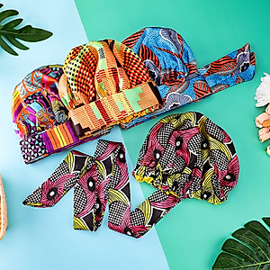 4 Pieces Kids Silk Bonnet Sleep Cap Adjustable Sleeping Cap Satin Hair Bonnet Hat Flower Night Hat Bonnet with Ties for Hair Teens Toddler Child Baby Infant (African Print) Multicoloured