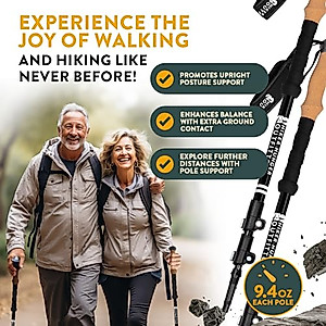Hiker Hunger Aluminum Hiking Poles Collapsible Lightweight, Walking Sticks for Hiking, Trekking Poles for Hiking, Walking Sticks for Seniors, Hiking Stick & Walking Poles - Black