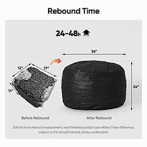 SEASXOLTE Bean Bag Chair 3Ft, Memory Foam Filled, Removable Velvet Cover, Bean Bag Chairs for Adults and Teens, Round Sofa Chair for Living Room, Bedroom and Gaming Room, Black