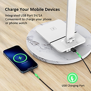Desk Lamp with USB Charging Port , Folding Desk Light with 3 Color Modes Stepless Dimming, Eye-Caring LED Desk Lamps, Multifunction Table Lamp Touch Control Desk Lamps for Home Office(White+Black)