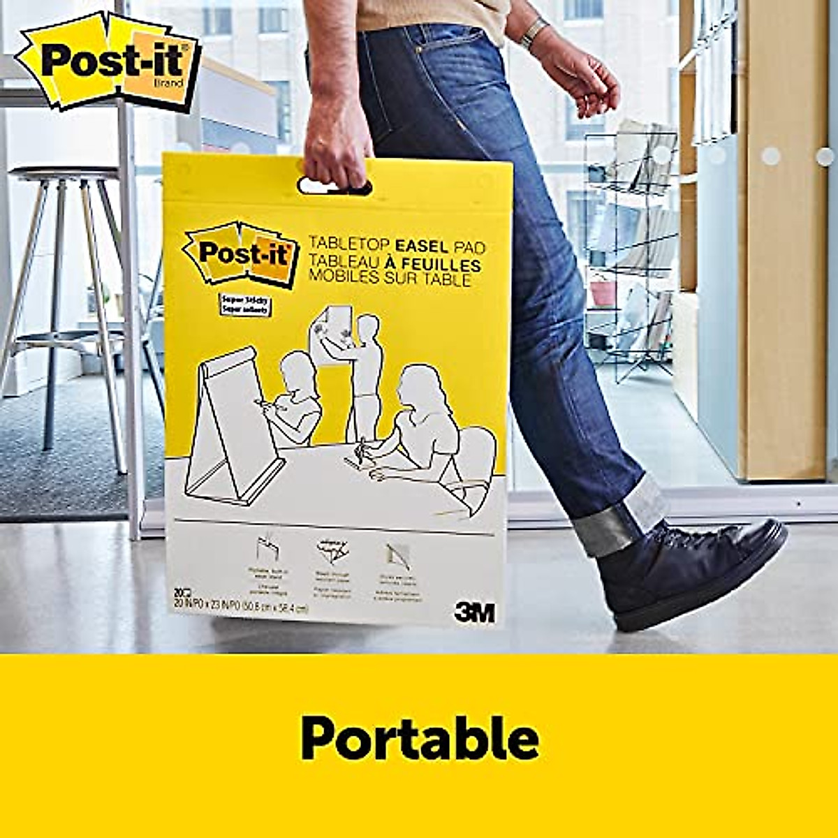 3M Post-it 563R Self Stick Tabletop Easel Unruled Pad, 20 x 23, White, 20 Sheets