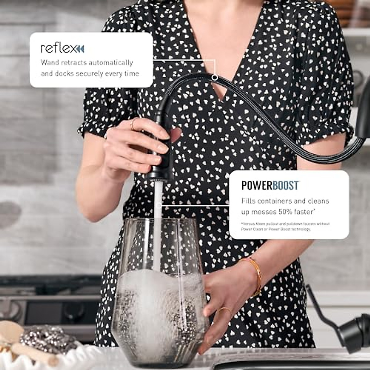 Moen Arbor Matte Black Smart Faucet Touchless Pull Down Sprayer Kitchen Faucet with Voice Control and Power Boost, 7594EVBL