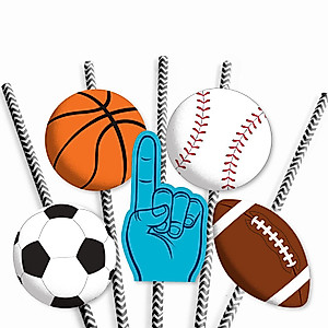 Go, Fight, Win - Sports - Paper Straw Decor - Baby Shower or Birthday Party Striped Decorative Straws - Set of 24