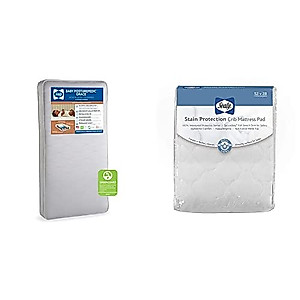 Bundle of Sealy Posturepedic Grace 2-Stage Waterproof Baby Crib and Toddler Mattress + Sealy Stain Protection Waterproof Fitted Toddler Bed and Baby Crib Mattress Pad