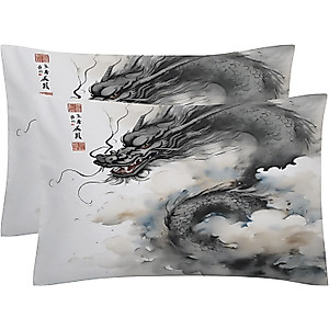 OmErsa Dragon Duvet Cover Queen Size Set, Chinese Bedding Bedroom Decor, Comforter Cover & 2 Pillowcases 3 Pieces, Home Collection Quilt Cover