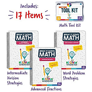 Be Clever Wherever Grade 5 Math Kit, 4th & 5th Grade Math Tool Kit, Word Problem Strategies, Intermediate Division Strategies, and Advanced Fractions Math Reference Books (17 Pc)