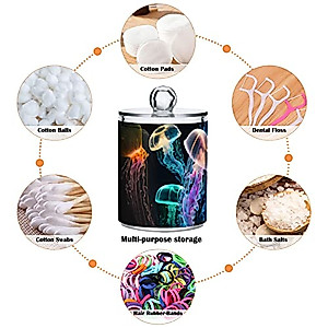Vnurnrn Plastic Jars with Lid (Glowing Sea Jellyfish), Bathroom Vanity Canisters Storage Organizer for Cotton Balls, Swabs, Pads,Bath Salts, 4 Pack