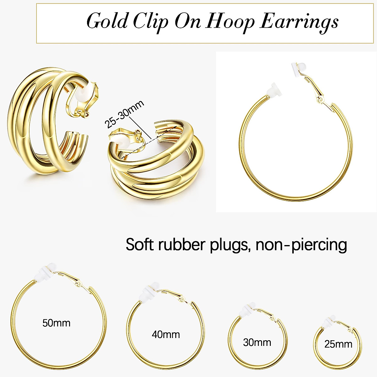 SAILIMUE 10 Pairs Gold Clip On Hoop Earring For Women 14K Gold Plated Chunky Clip Earrings No Piercing Earrings Set