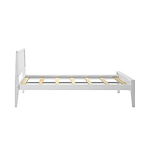 Plank+Beam Solid Wood Full Bed Frame with Panel Headboard, Modern Full Platform Bed with Wood Slat Support, No Box Spring Needed, White