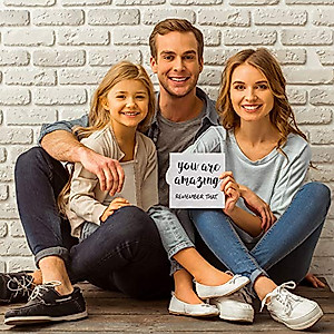 2 Pieces Wooden Inspirational Box Signs You Are Amazing Desk Home Decor Signs Rustic Positive Wood Plaque, One Small Positive Thought in the Morning Can Change Your Whole Day Sign, 5.25 Inch