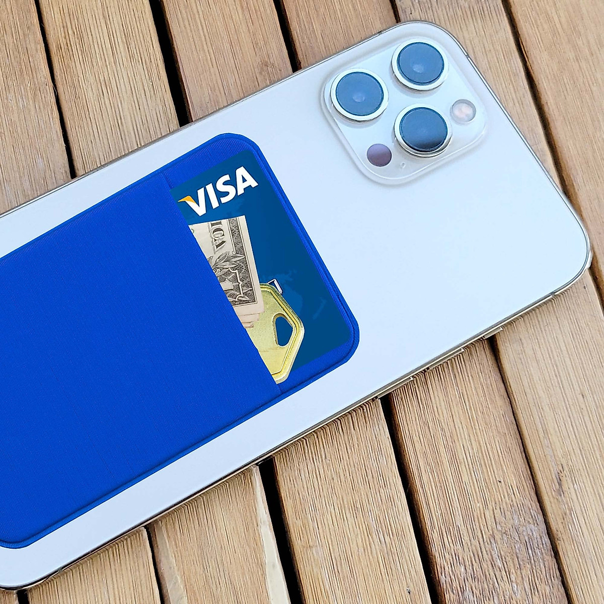 Elastic Phone Card Holder Pocket, Stick-On Wallet, Adhesive Credit Card Pouch, Phone Accessories, Compatible With iPhone, Samsung Galaxy – Blue