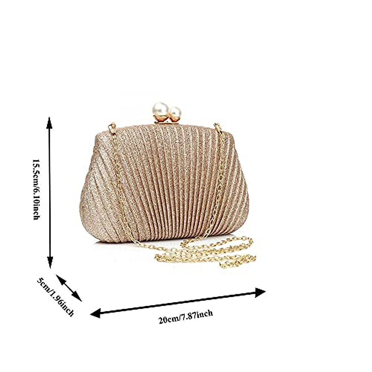 Womens Clutch Shell beads Evening Bag Wedding Bridal Prom Purse and Shoulder Handbag (Rose gold color)