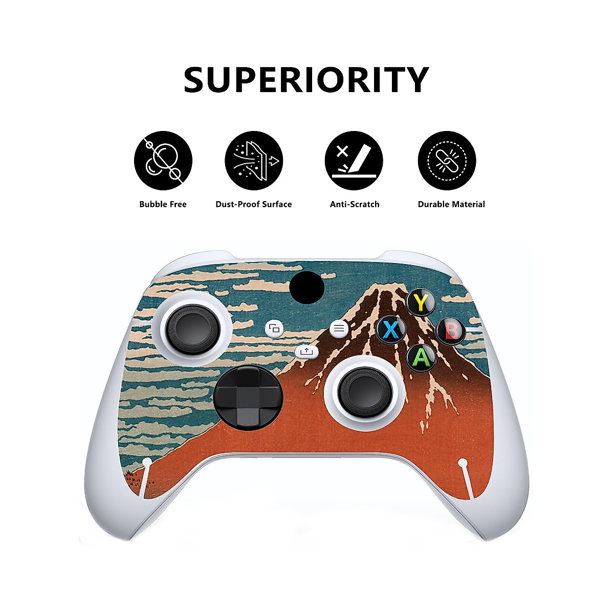 PlayVital The Great Wave Custom Vinyl Skins for Xbox Core Wireless Controller, Wrap Decal Cover Stickers for Xbox Series S Console Controller