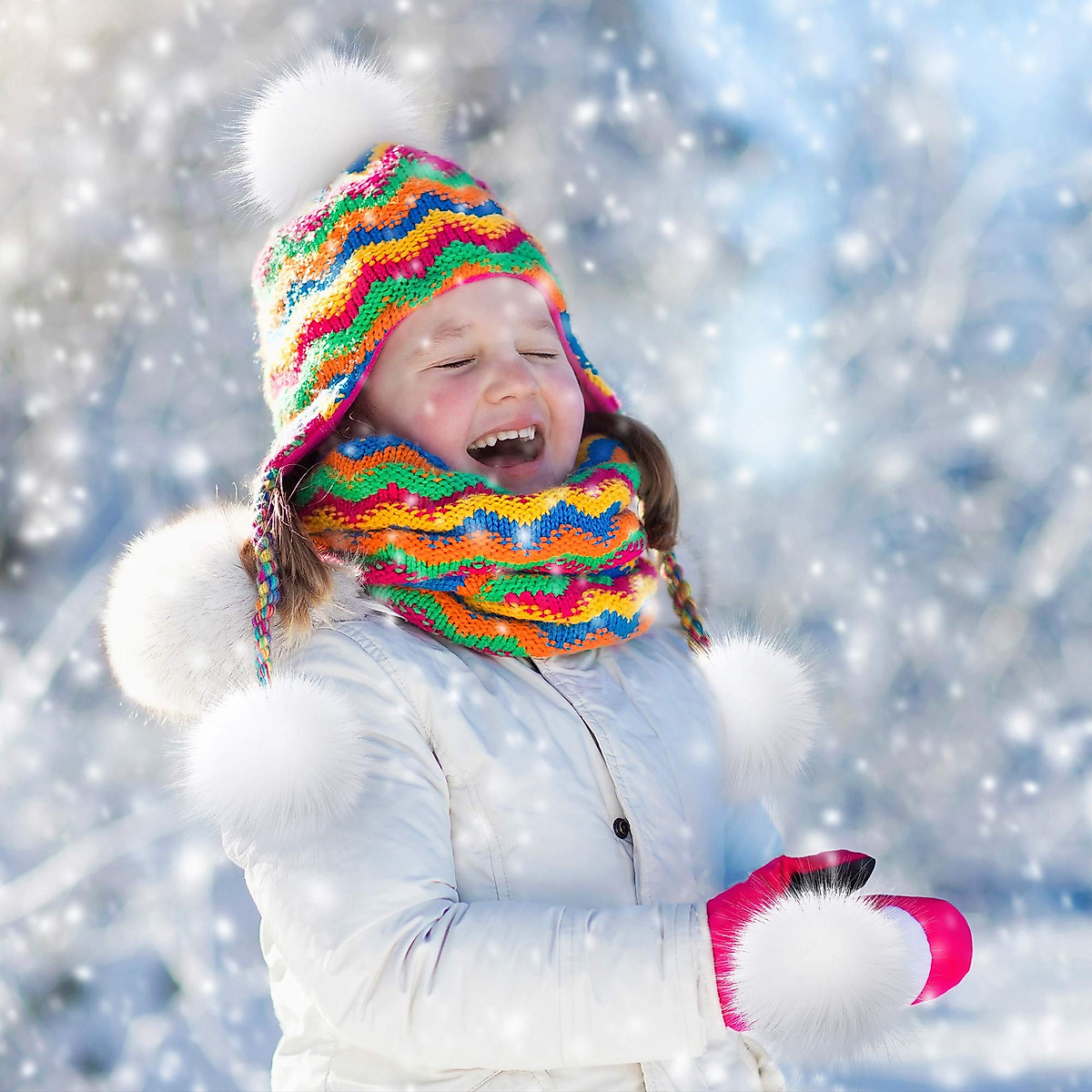 Tatuo 14 Pieces Faux Fur Pom Ball DIY Fur Poms for Hats Keychain Charms Knitting Hat Accessories (White)