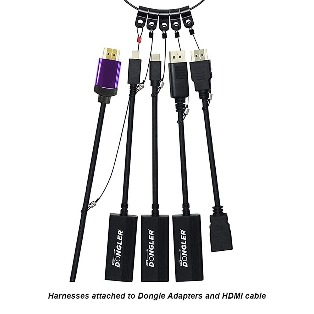 The Dongler Loaded - ProAV 4K HDMI Dongle Adapter Ring - Supports up to 32Gbps Input, 4K with HDR - Includes Combination Lock with (4) Pigtail Dongle Adapters