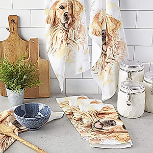 Big buy store Golden Retriever Kitchen Dish Towels Set of 2, Soft Lightweight Microfiber Absorbent Hand Towel Marble Pattern Tea Towel for Kitchen Bathroom 18x28in