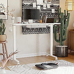 FEZIBO Standing Desk with Drawer, Adjustable Height Electric Stand up Desk, 63 x 24 Inches Sit Stand Home Office Desk, Ergonomic Workstation White Steel Frame/White Tabletop