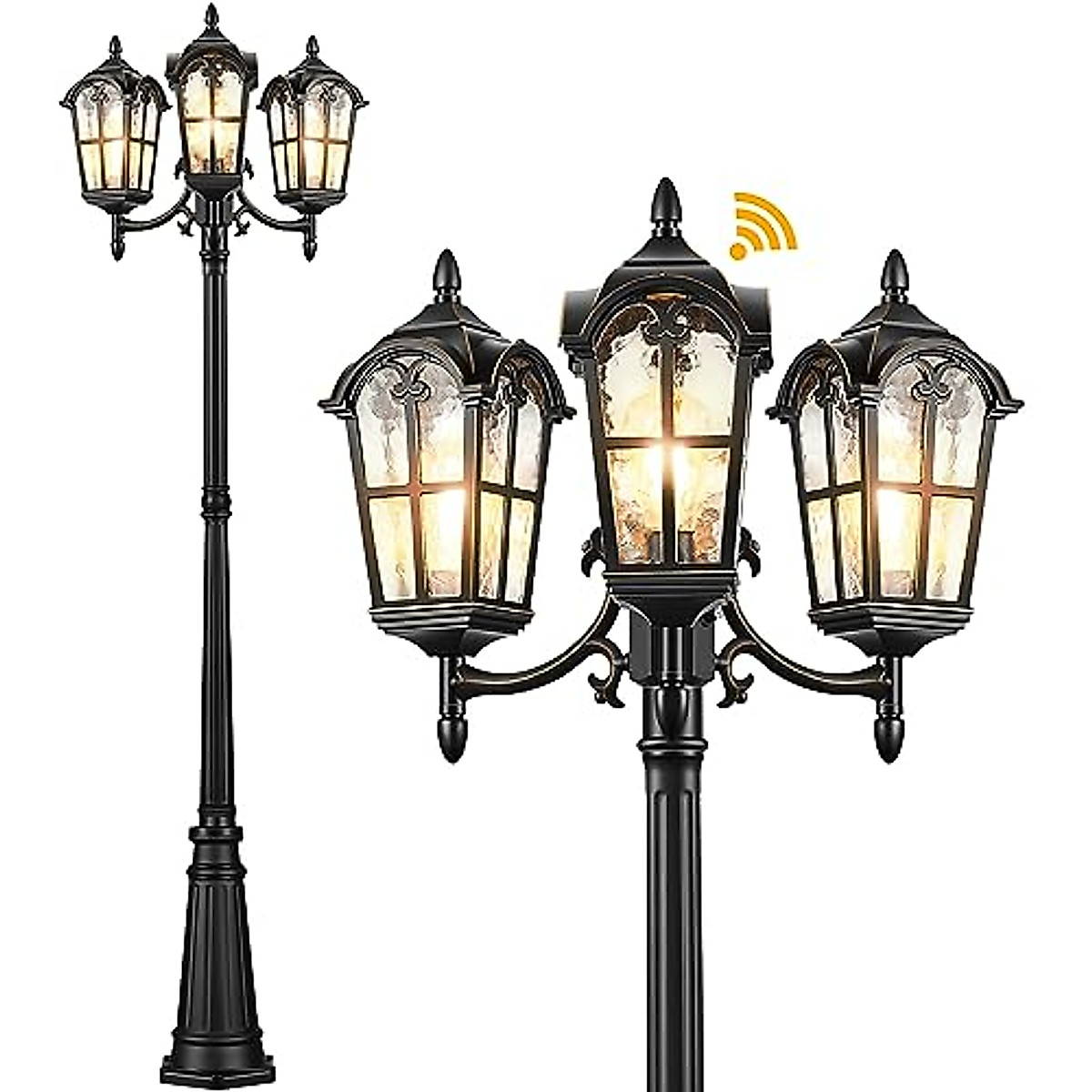 VIANIS 3-Head Outdoor Lamp Post Light Fixture, Black Outdoor Light Dusk Dawn Sensor for Lamp Post, Waterproof Anti-Rust Aluminum Housing with Tempered Glass, Street Light for Garden, Patio, Driveway