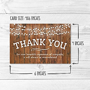 24 Rustic Sympathy Thank You Cards With Envelopes, Bereavement Funeral Thank You Note, Condolence Gratitude Supplies, Faux Wood Personalized Bulk Religious Military Memorial With Message Stationery