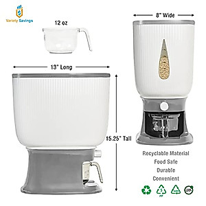 Variety Savings Coutnertop Rice Dispenser – Air Tight Rice Dispenser – Included Measuring Rice Cup & Cleaning Brush – Multipurpose Kitchen Rice Dispenser for Grains Cereal Snacks Nuts & More – 22 lbs - Gray