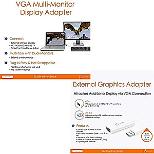 j5create Accessory Bundle - JUD214 Multi-Monitor Desktop Display USB Video Card Converter & Wormhole Switch - JUC-400 Windows & Mac Crossover Cable