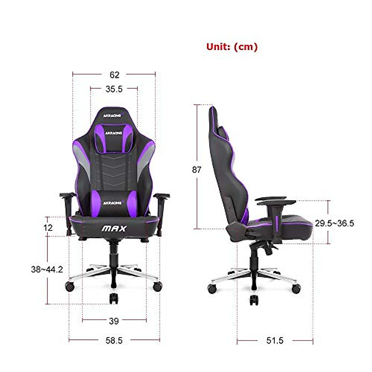 AKRacing Masters Series Max Gaming Chair with Wide Flat Seat, 400 Lbs Weight Limit, Rocker and Seat Height Adjustment Mechanisms - Indigo