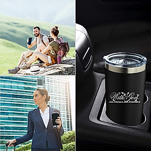 ATHAND With God All Things Are Possible Inspirational Tumblers with Lid & Straw 20 Oz | Insulated Stainless Steel Vacuum Wine Tumbler Coffee Mug | Best Christian Religious Gifts For Women Men (Black)